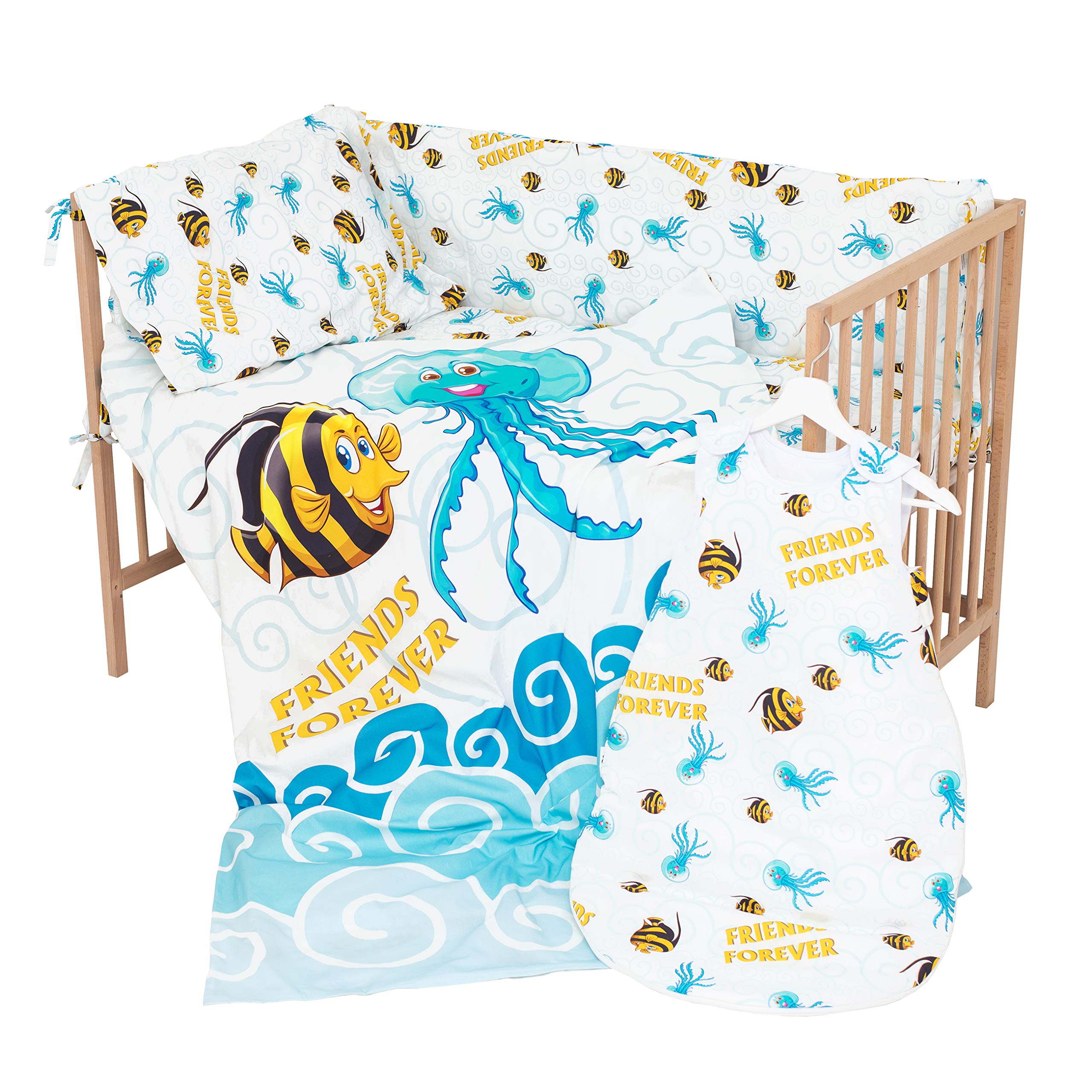 Pati'Chou Fish and Jellyfish Baby cot / Crib 100% Cotton (Duvet Cover 39"x 53" & Pillow Case 16"x 23") Nursery Bedding Set