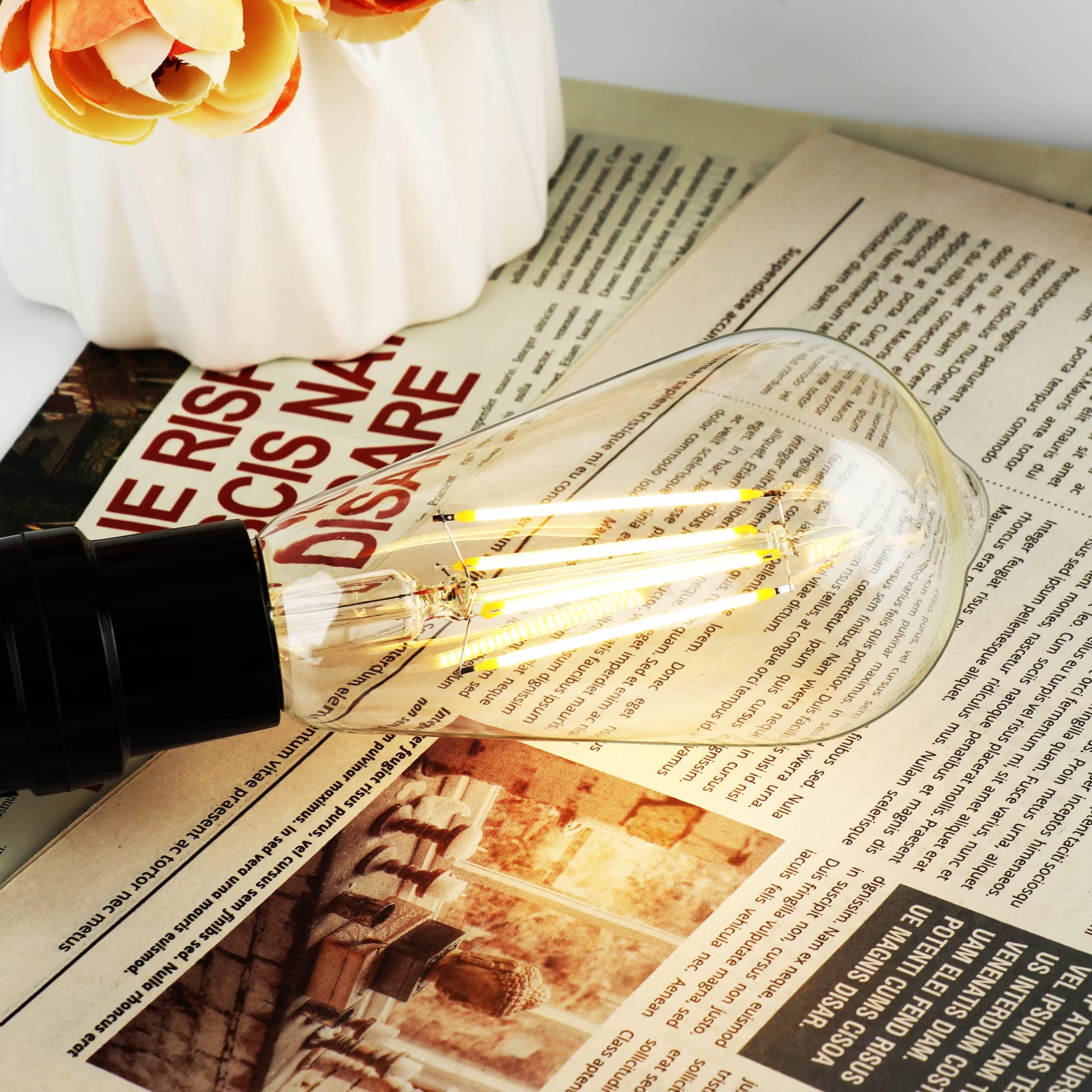 3-Pack Vintage 6W LED Edison Bulbs, ST64 Dimmable LED Light Bulbs, Equivalent 60W Energy Saving Night Light Bulb, E26 Base 2700K 800 Lumen Warm Light, CRI85+, Antique LED Filament Bulbs Clear Glass