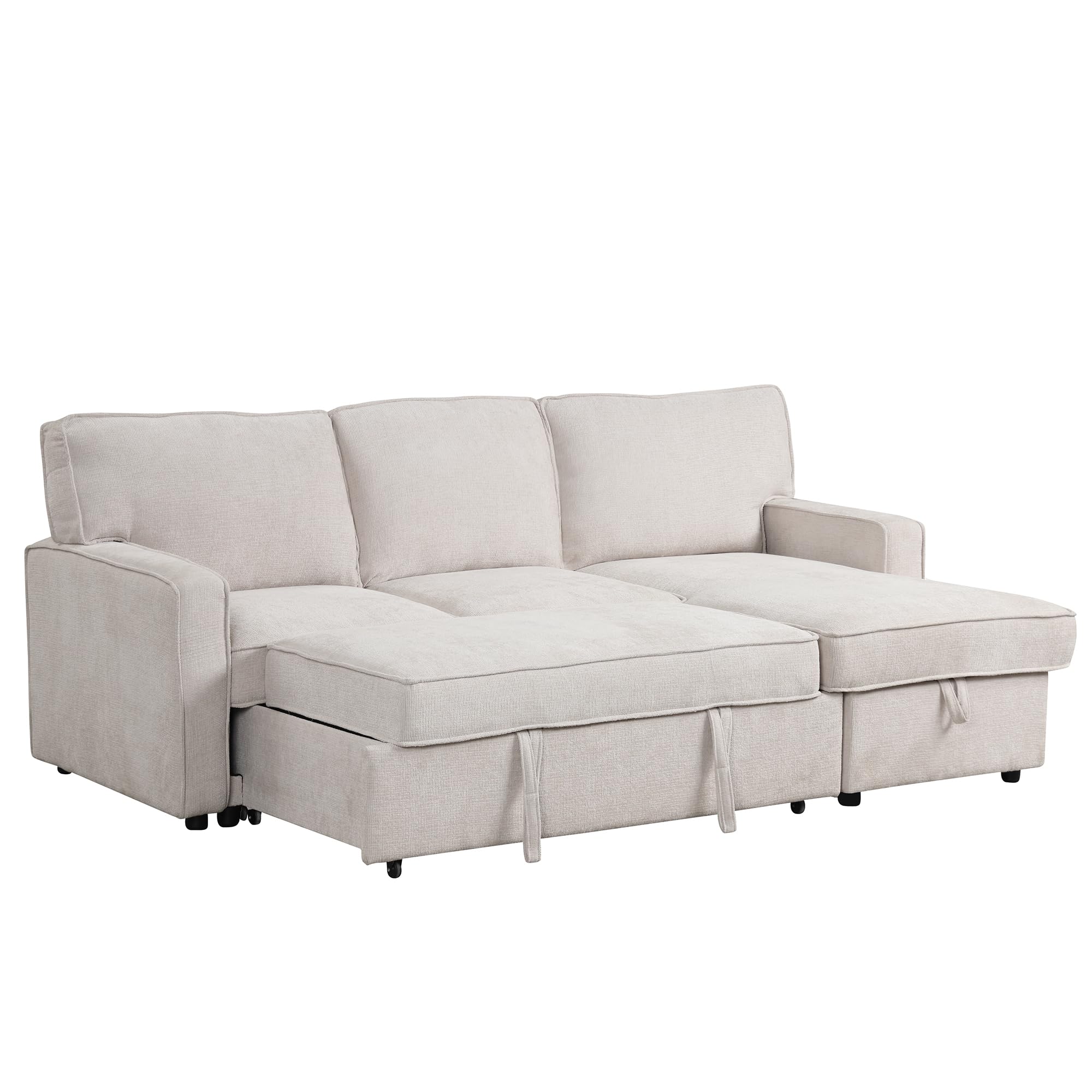 Merax 89" Convertible Sleeper Sectional Sofa with Pull-Out Bed,Upholstery Sleeper Sofa Storage Chaise,USB Port and 2 Cupholder,L Shaped Corner Sectional Sofa Couch for Living Room