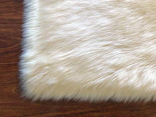 LAMBZY Faux Sheepskin Super Soft Hypoallergenic Square Area Rug Plush Fur Premium Shag (144", 365x365 cm, Cream)