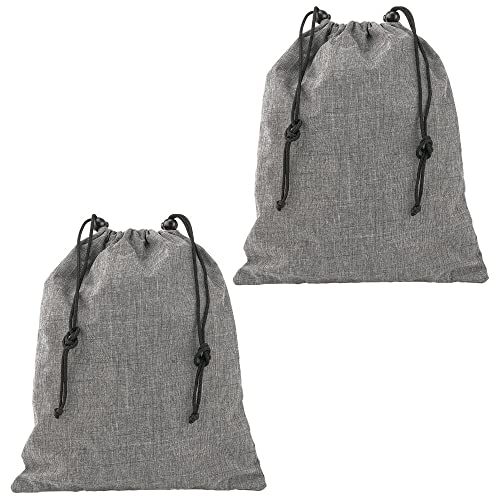 mDesign Portable Large Capacity Travel Bag with Draw String Closure, Water-Resistant for Laundry Room, College Dorm Room, Apartment, Gym, Sporting Events, School, Make-Up, Travel - 2 Pack - Gray