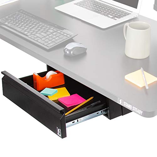 Stand Steady Attachable Under Desk Drawer | Pull-Out Storage Organizer with Smooth Sliding Tracks | Spacious Storage Drawer Easily Mounts to Desks and Workstations (Black / 17.5 x 11.5)