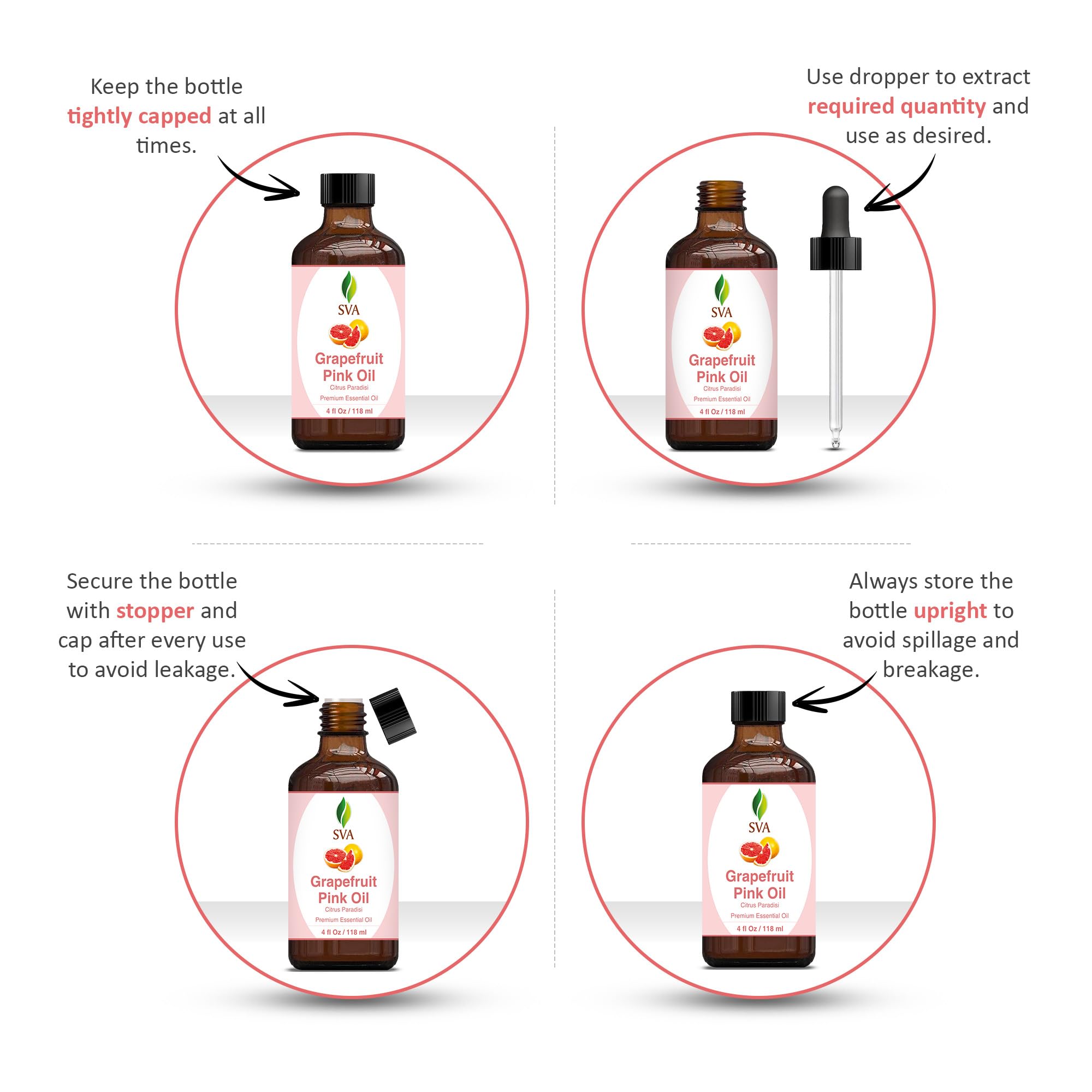 SVA Grapefruit Essential Oil Pink โ 4 Fl Oz โ 100% Natural Grapefruit Oil - for Diffuser, Hair Care, Face, Skin Care, Aromatherapy, Scalp and Body Massage, Soap and Candle Making - with Dropper