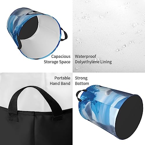 Cute Penguins Baby Taking Pictures Laundry Basket Protable Circular Laundry Hamper Storage Bin Organizer With Handles For Bathroom,Bedroom Clothes