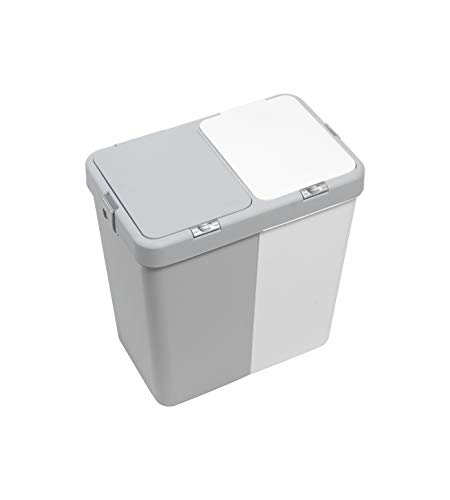 Mabel Home Plastic Laundry Hamper with Lid, 2 sections, Large Laundry Basket β Extra Trash Bin (1,6 Gallons) inc. & 3 Colour (White-Grey)