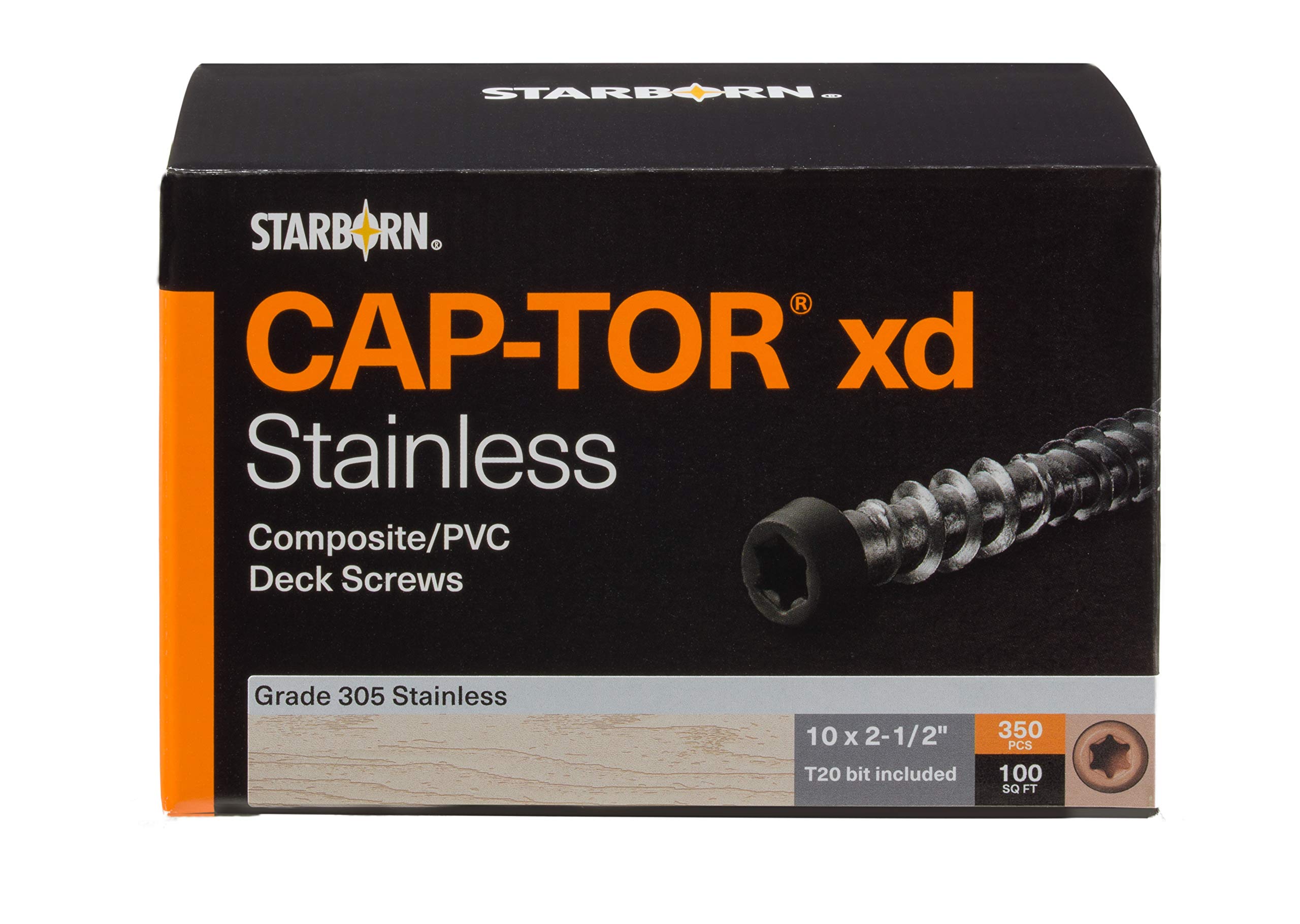Headcote Cap-Tor xd - #10 x 2-1/2" - #73 Java - 305 Stainless Steel Capstock & Composite Deck Screws - 350 Pc Deck Pack