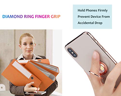lenoup Glitter Bling Bling Phone Ring Holder, Sparkle Phone Ring Artificial Diamond Stand, Rhinestone Cell Phone Finger Ring for Phones,Pad(Rose Gold)
