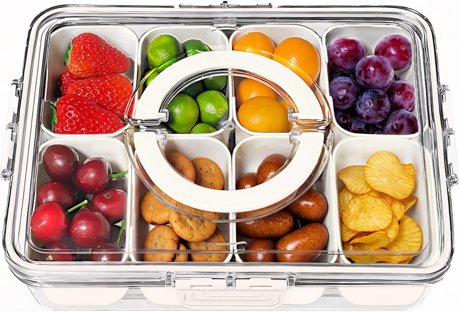 TOGGOT Portable Snackle Box Container - Divided Serving Tray with Lid and Handle, Clear Snack Box Organizer for Fruits, Candy, Charcuterie, Snacks - Ideal for Party & Travel