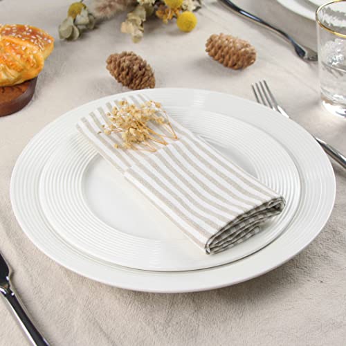INFEI Plain Striped Cotton Linen Blended Dinner Cloth Napkins - Set of 12 (40 x 30 cm) - for Events & Home Use (Beige)