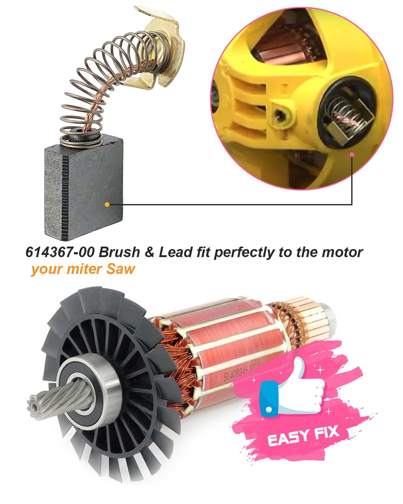 614367-00 Replacement Carbones para Accessories, 4-Pack Carbon Motor Brush Compatible with D24000 / DW713 / DW715 / DW716, Also Replaces 5140024-30/0502025007 / 999044