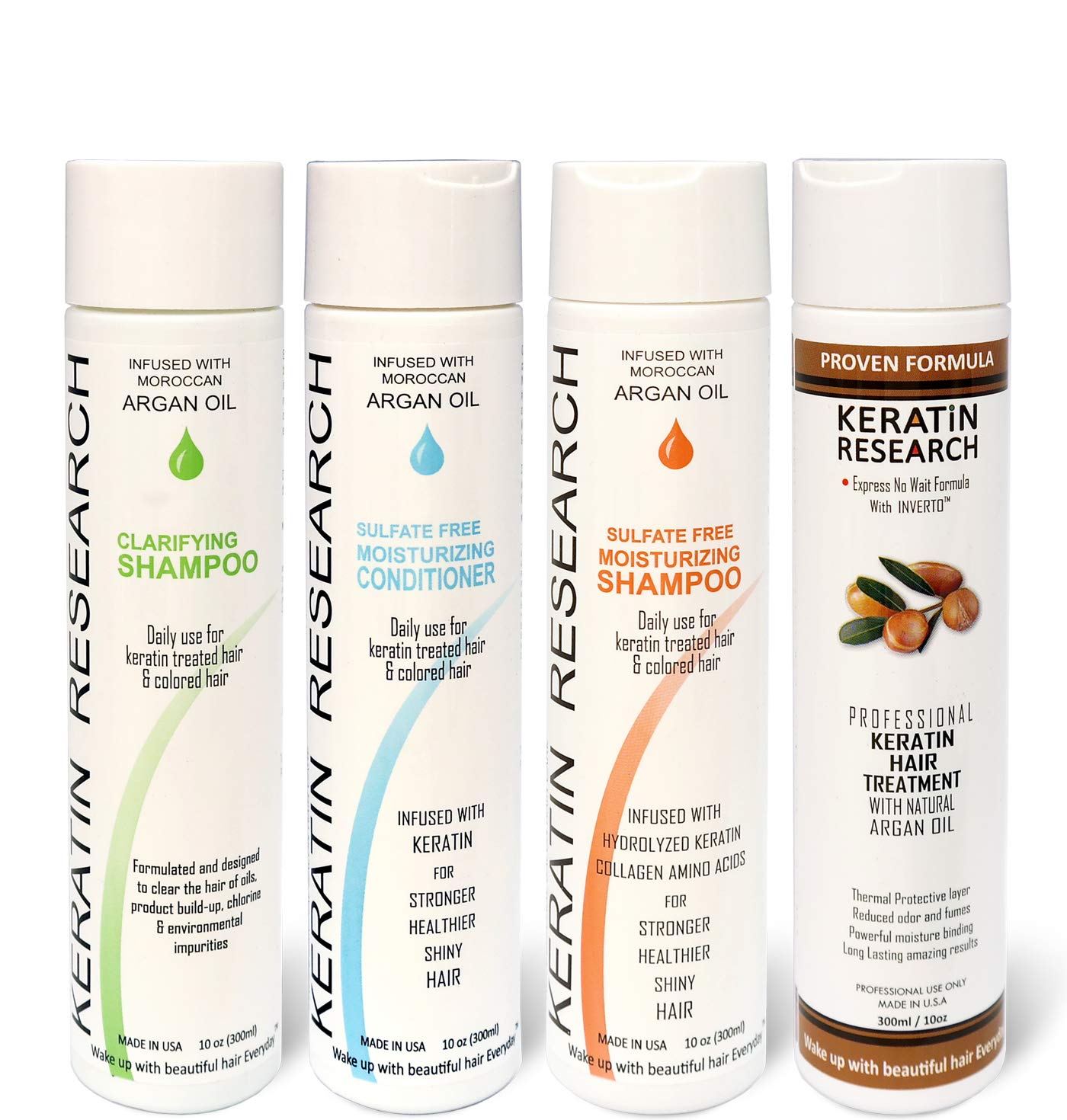 Keratina Brasilera Tratamiento Capilar por 300ml con ChampĂș Clarificante, Resultados Profesionales, Alisa y Suaviza el Cabello (10oz x 4 kit)