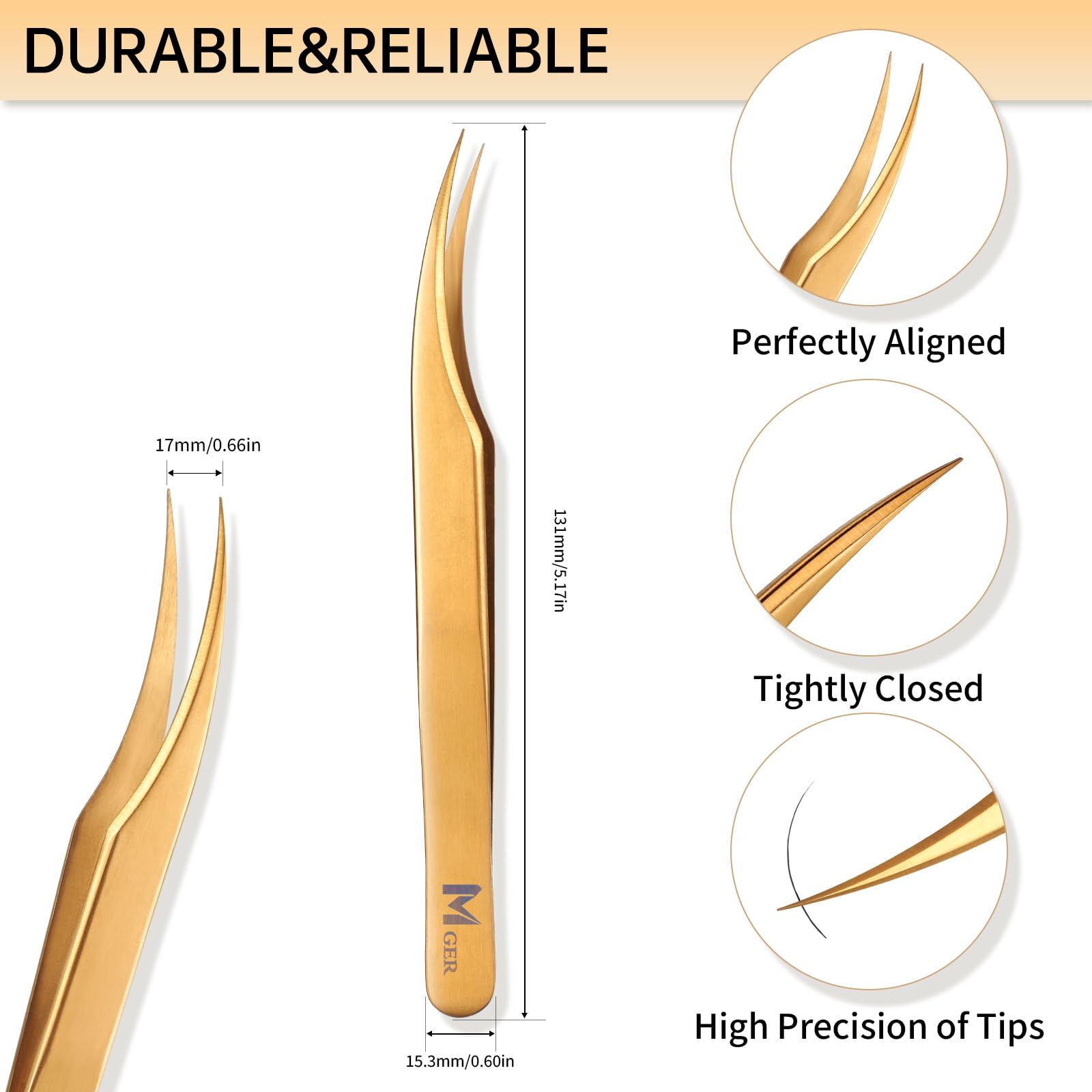 Lash Tweezers for Eyelash Extension, Hand Calibrated Dolphin-shaped Tip eyelash tweezers, False Lash Application Tools, Lash extension tweezers gold