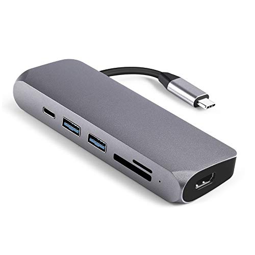 ZPLJ High-Speed 7 in 1 USB 3.0 Ultra Slim Data Hub Multiport Adapter for Surface Pro XPS Notebook PC USB Flash Drives Mobile HDD USB Hub Adapter Portable (Color : Gray, Size : 4.76x1.78x0.68inch)
