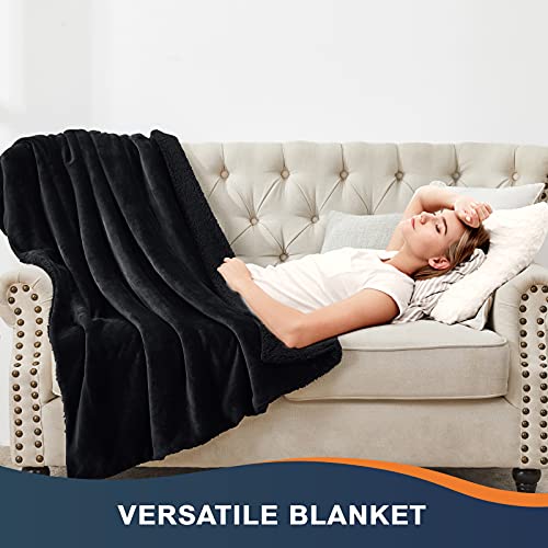 Walensee Sherpa Fleece Blanket (Twin Size 60βx80β Black) Plush Throw Fuzzy Super Soft Reversible Microfiber Flannel Blankets for Couch, Bed, Sofa Ultra Luxurious Warm and Cozy for All Seasons