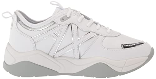 A | X ARMANI EXCHANGE Women's Colorblock Fashion Sneaker, Op.White+Silver, 8.5
