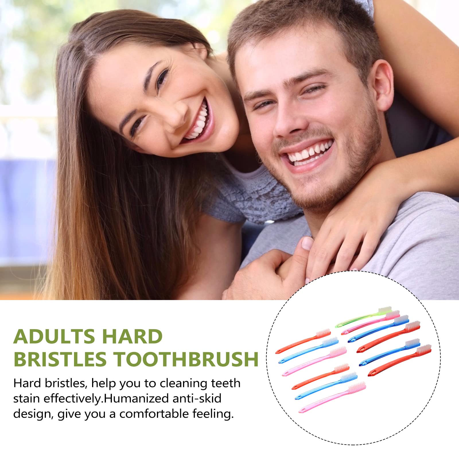 HEALLILY Hard Bristles Toothbrush Durable Practical Cleaning Toothbrush for Daily Use 12pcs