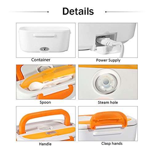 INVODA Electric Lunch Box 110V Food Heating Lunch Hot Box Portable Insulated Bento Box Electric Lunch Container for Office Travel Home (Orange)