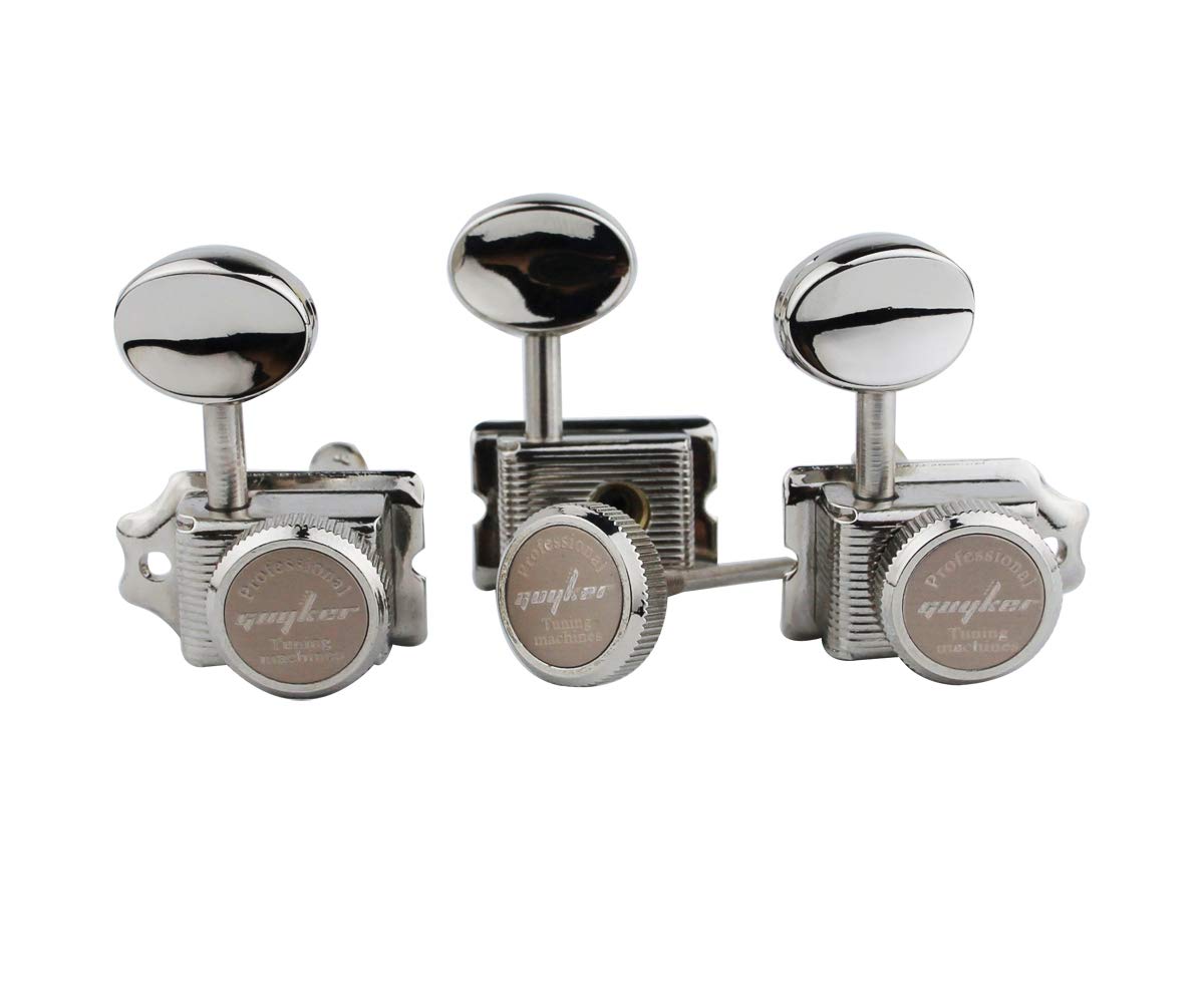 Guyker 6 Inline Vintage Guitar Lock String Tuners – Locking Tuning Key Pegs Machine Heads Replacement Parts for ST TL Style Electric, Folk or Acoustic Guitars – Nickel