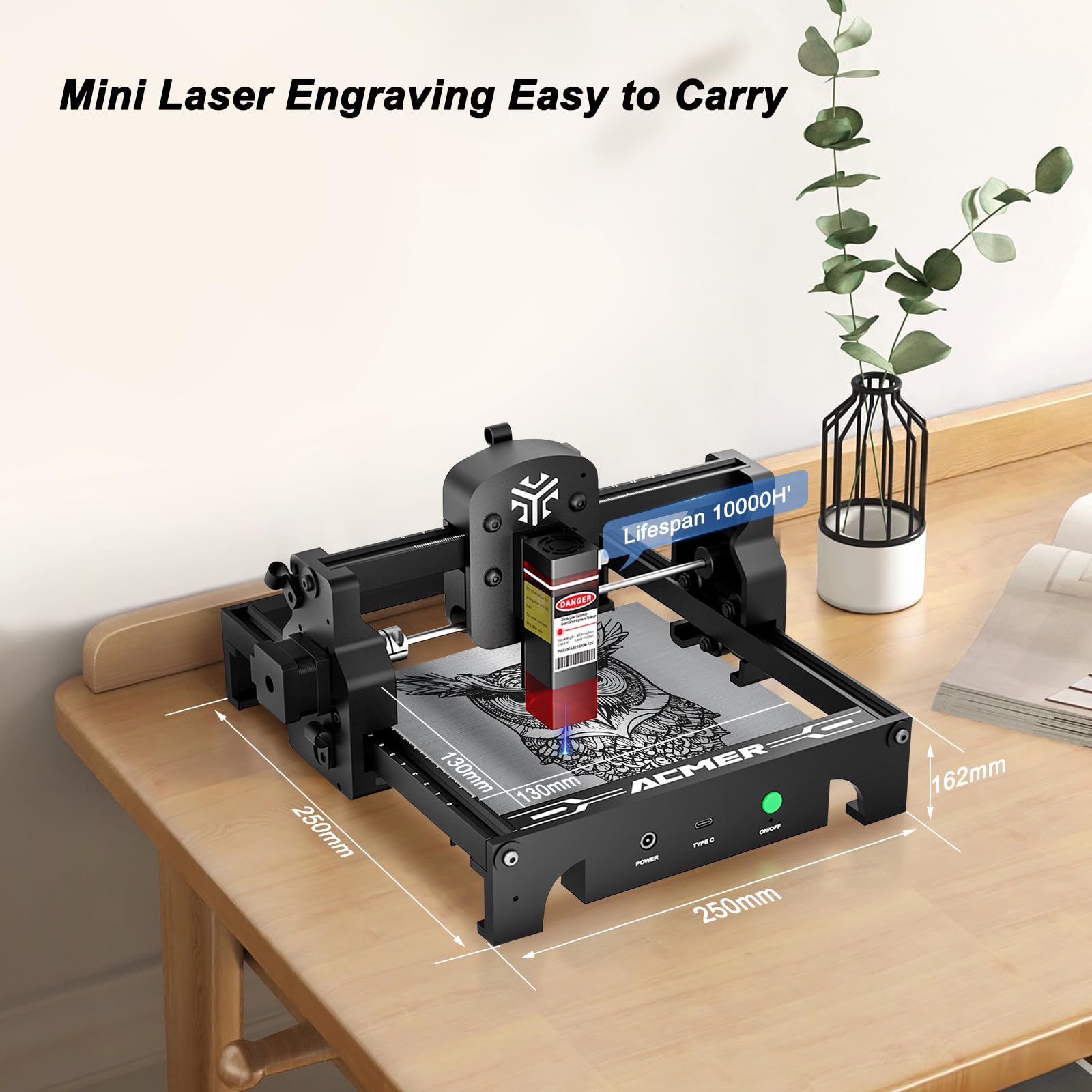 ACMER S1 Laser Engraving Machine - Laser Cutter, 2.5W Engraver Machine without Installation, Mini Laser Engraver Tool Ultra-Light Easy to Carry, Laser Machine Multi Device Control with 0.01mm Accuracy