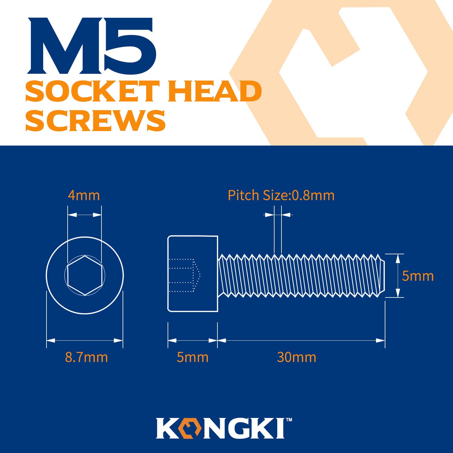 M5 x 30mm Socket Head Cap Screws 12.9 Grade Alloy Steel, Allen Socket Drive, Black Oxide Finish, Machine Thread, 100 PCS