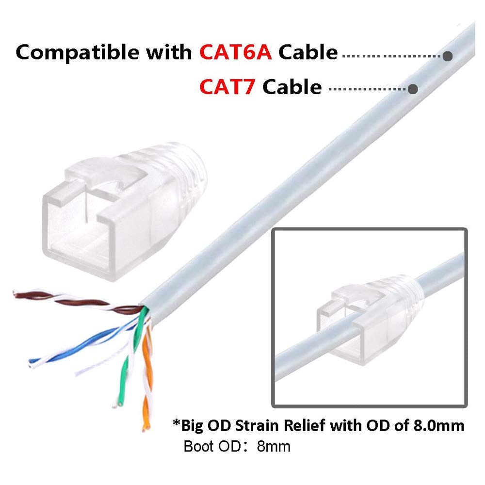 VCELINK (Gen 1 CAT6A/CAT7 Shielded Connector with Strain Relief Boots 25-Pack, Non-Pass Through RJ45 Ethernet Ends 3-Prong Gold Plated 8P8C Modular Plugs for FTP/STP Cable