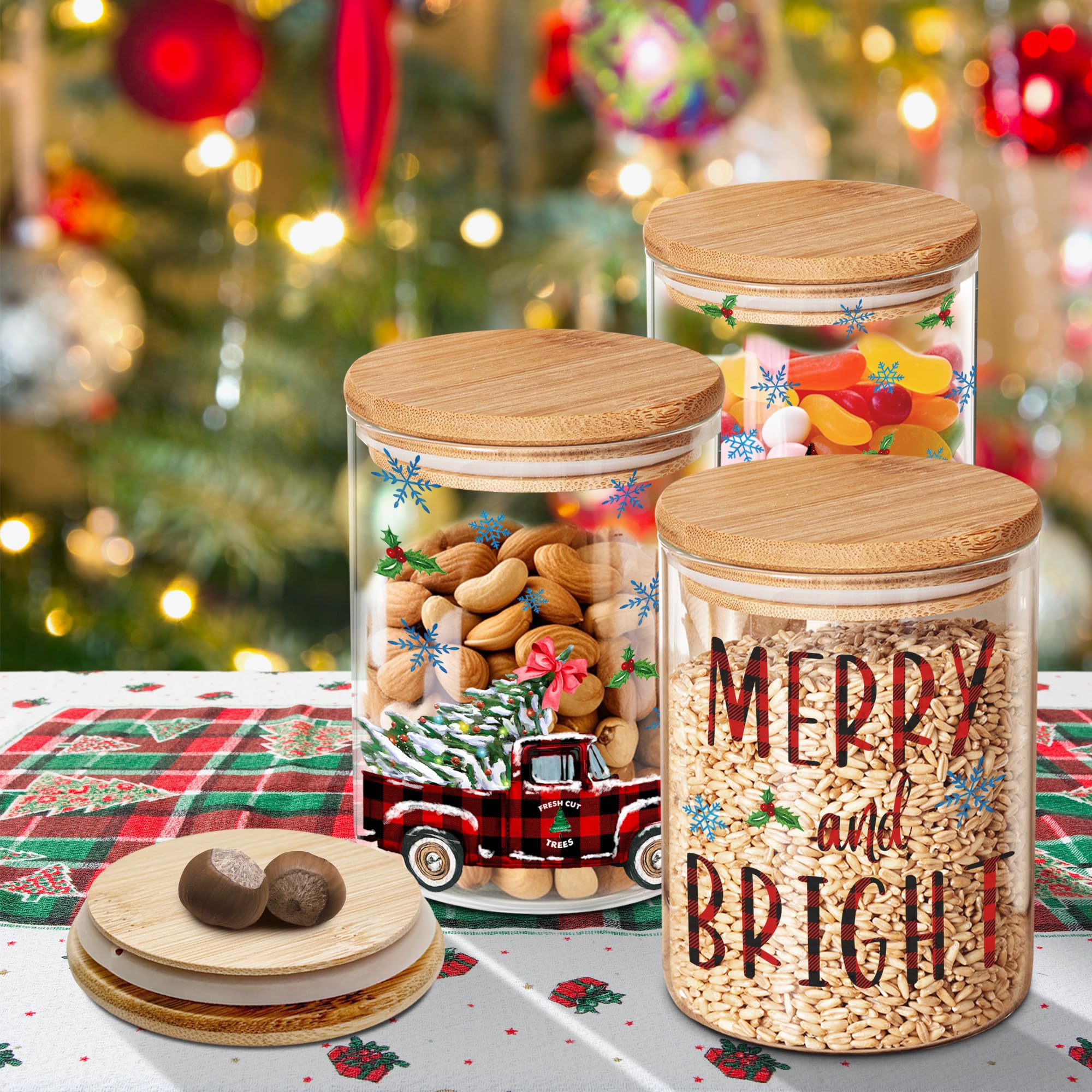 3-Pack Buffalo Plaid Christmas Canister Sets with Airtight Lids - Kitchen Counter Decor Gifts