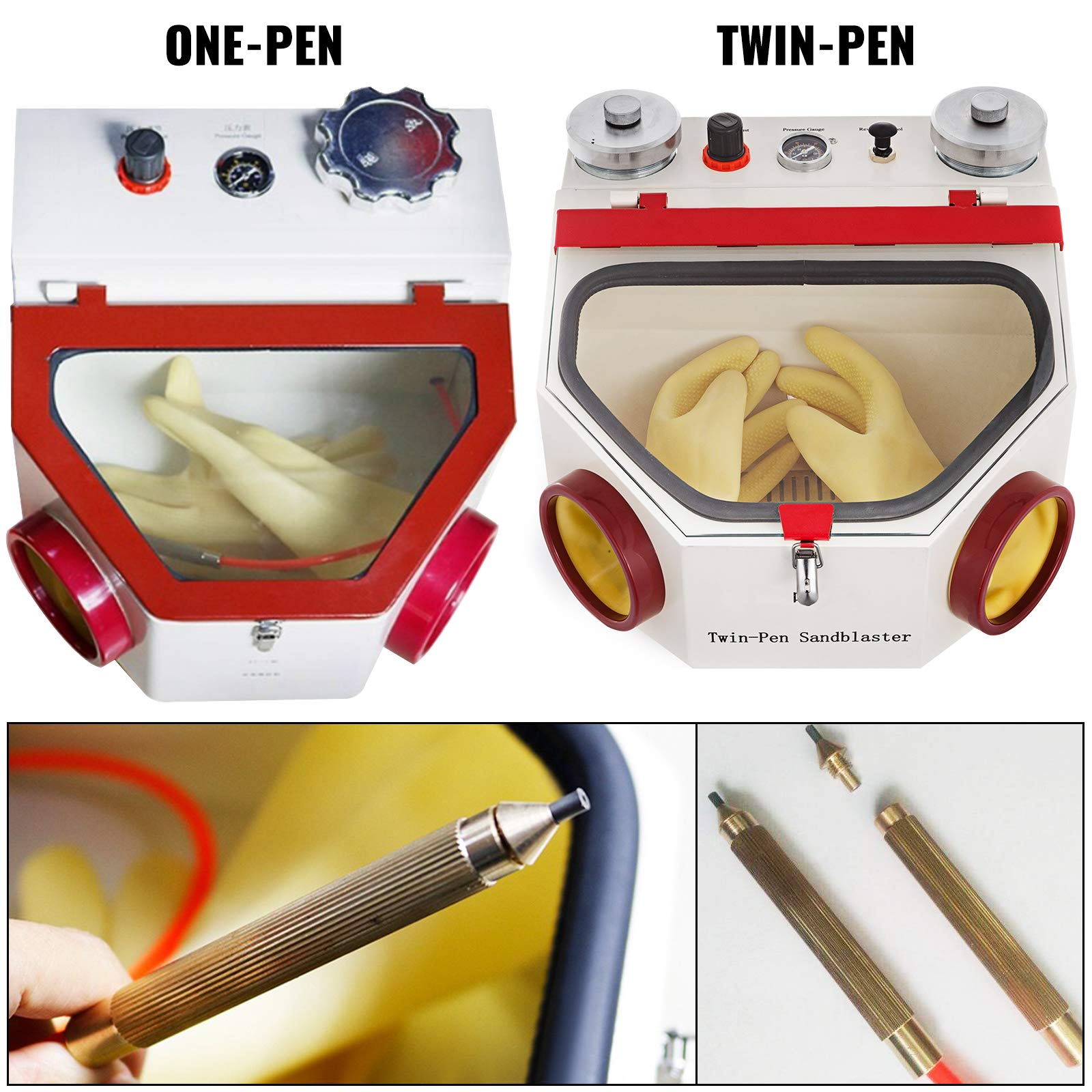Vevor Sandblaster, Professional Lab Sandblaster With 2 Pens & 2 Tanks, Dental Sandblasting Equipment With Led and Glass Window for Surface Treatment of Materials