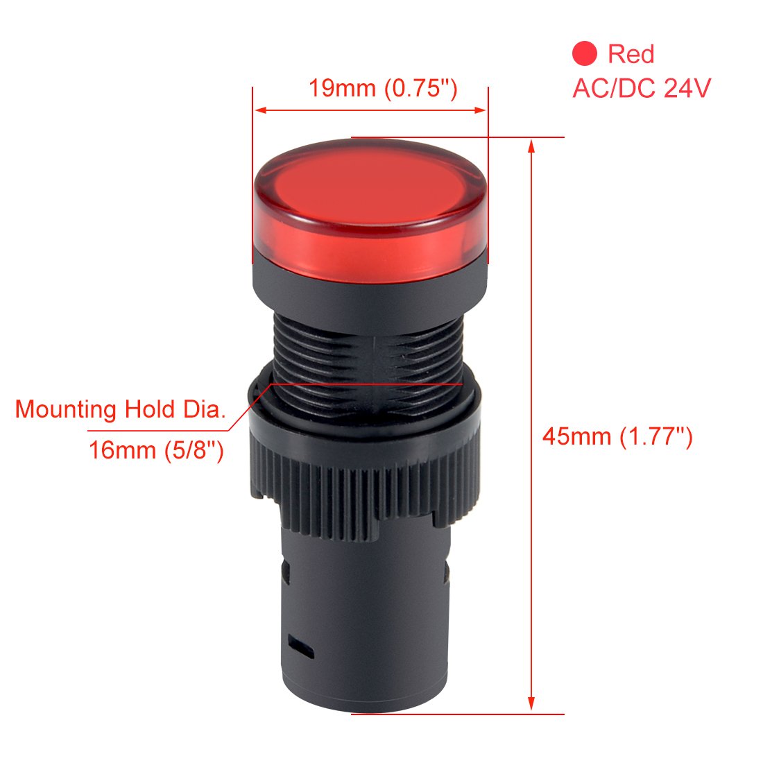 uxcell 5Pcs Red Indicator Light AC/DC 24V, 16mm Panel Mount, for Electrical Control Panel, HVAC, DIY Projects