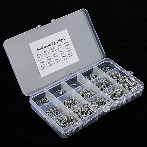 Screw 285Pcs/Set M2/M3/M4/M5/M6 Machine Screw Stainless Steel Screws Set for Laptop/Hard Disk/Keyboard/Phone/PC Brass Screw tapa