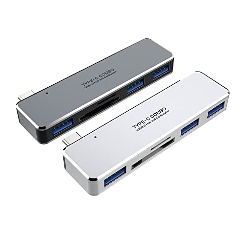 5 in 1 Dongle USB C Hub Adapter with USB 3.0 Ports SD TF Card Readers for Laptops Fast Charging (Silver)