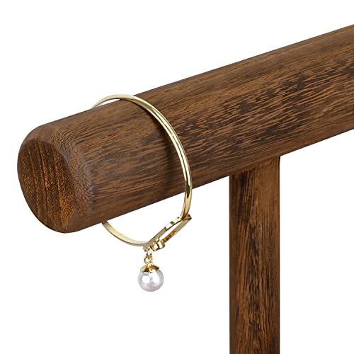 Ikee Design 2 Tier Wooden Jewelry Bracelet Watch Display Tower, Bangle Scrunchie Necklace Holder Storage Stand, 7.9" W x 4.3" D x 9.4" H, Brown Color