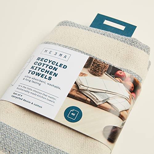 MEEMA Kitchen Towels and Dishcloths, Ecofriendly Upcycled Cotton Set of 4, Large 20 x 28 in Super Absorbent Premium Weave, Toallas de cocina