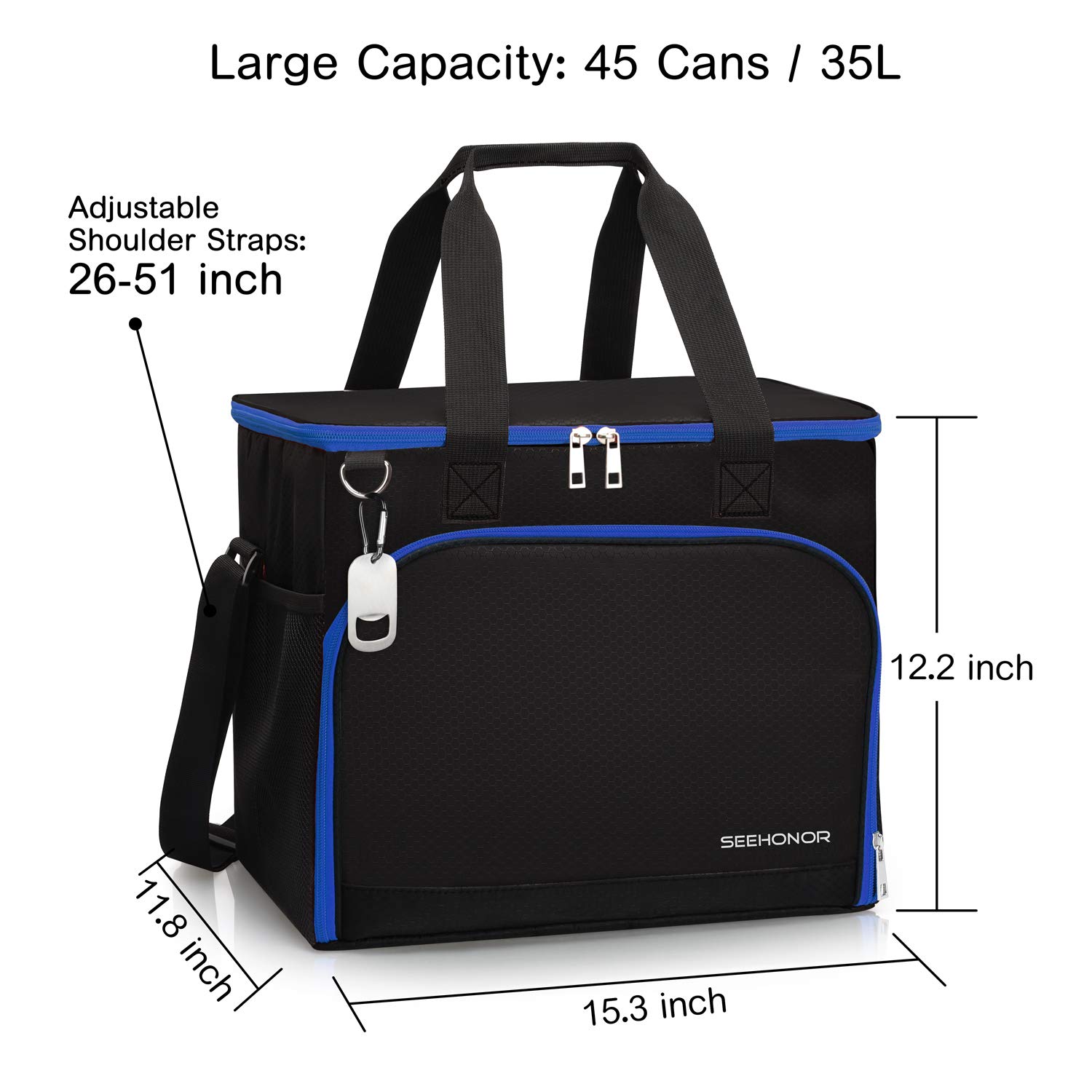 45-Can Insulated Cooler Bag Leakproof Soft Sided Cooler Bag Collapsible Portable Cooler for Camping Picnic Lunch BBQ Beach