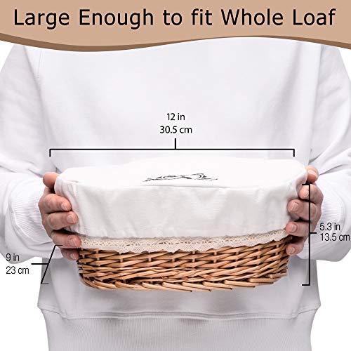Large Bread Basket for Serving Set - 12x9β Wicker Basket with Removable Liner and Cover Bread Storage and Bread Serving Basket for Homemade Sourdough Bread. Pantry and Fruit Basket by Artizanka