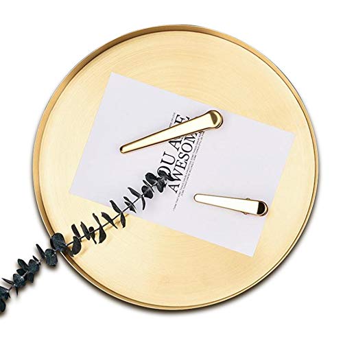 Polbecky Makeup Tray Gold,Large Metal Jewelry Decorative Tray Organizer Round for Vanity,Serving Tray for Drink,Breakfast,Tea,Dinner,11.81''(D) x1.1''(H) (Large)