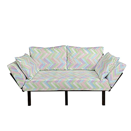 Ambesonne Pastel Futon Couch, Soft Colored Realistic Parquet Wooden Floor Pattern Herringbone Country Home Print, Daybed with Metal Frame Upholstered Sofa for Living Dorm, Loveseat, Multicolor
