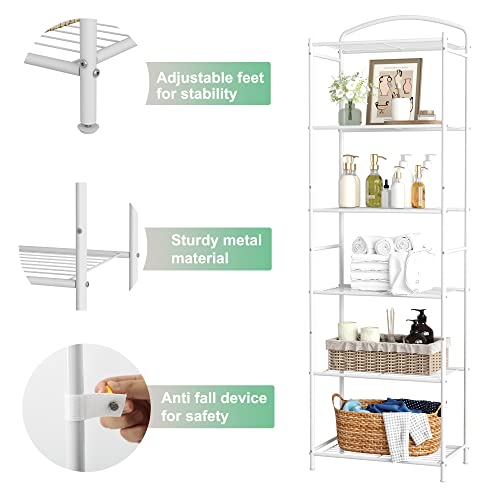 HOMEFORT Metal Bathroom Shelf,6-Tier Tower Rack, Freestanding Storage Organizer, Metal Shelving Unit with 6-Tier Durable Shelves for Bathroom, Kitchen, Living Room, Laundry