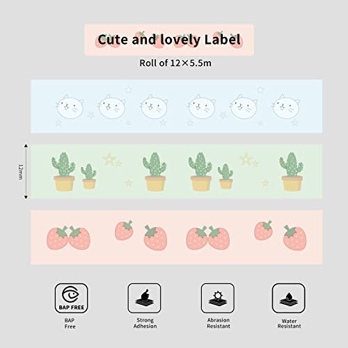 JADENS L12 Label Maker Tape, Continous 0.59inx18.04ft Thermal Laminated Waterproof Self-Adhesive Multipurpose Labeling Tape Replacement, 3 Pack(Patterned), not Compatible with D110