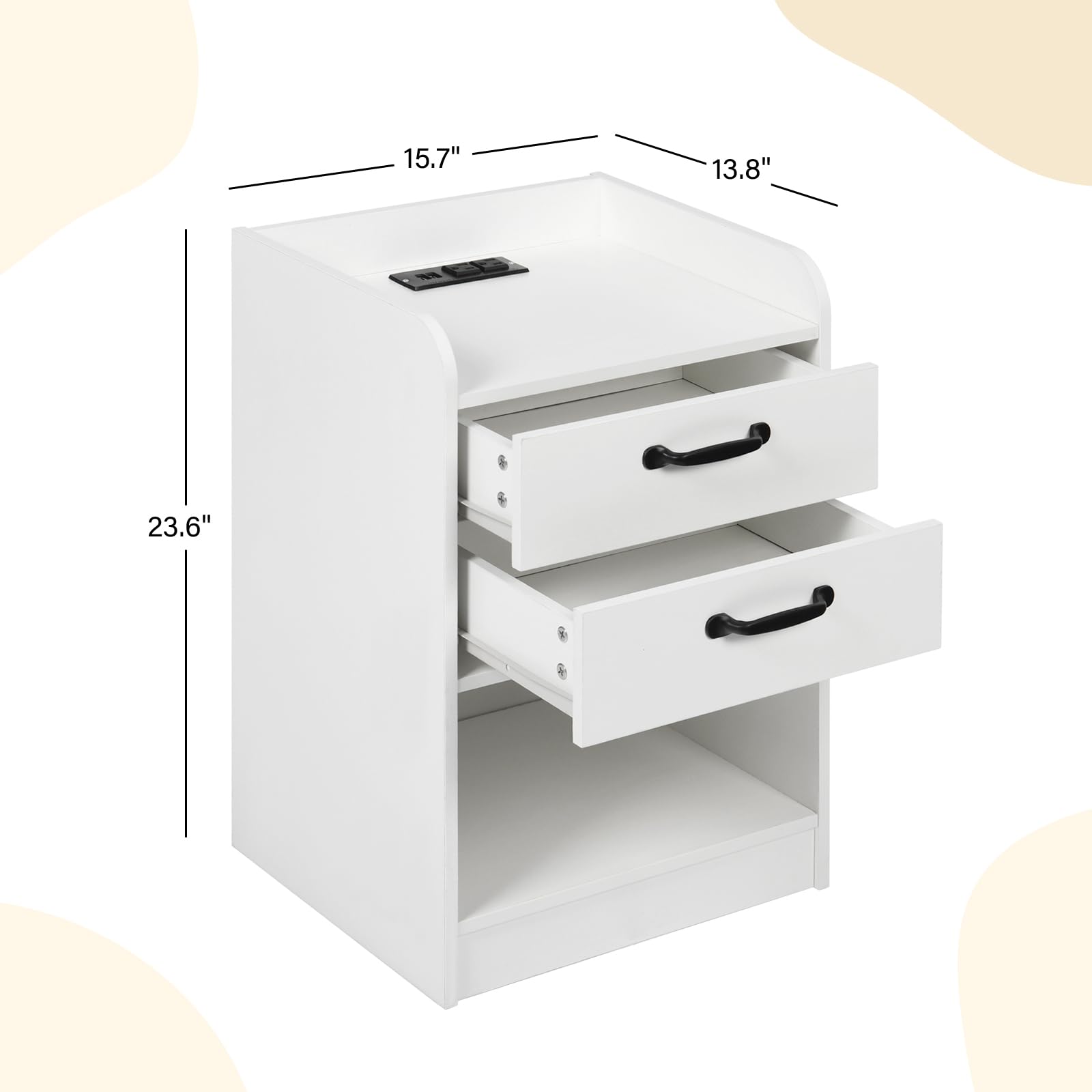 4 EVER WINNER White Nightstand with Charging Station, LED End Side Table with 2 Drawers and Open Storage, Bedside Table with USB Ports and Outlets for Bedroom, White