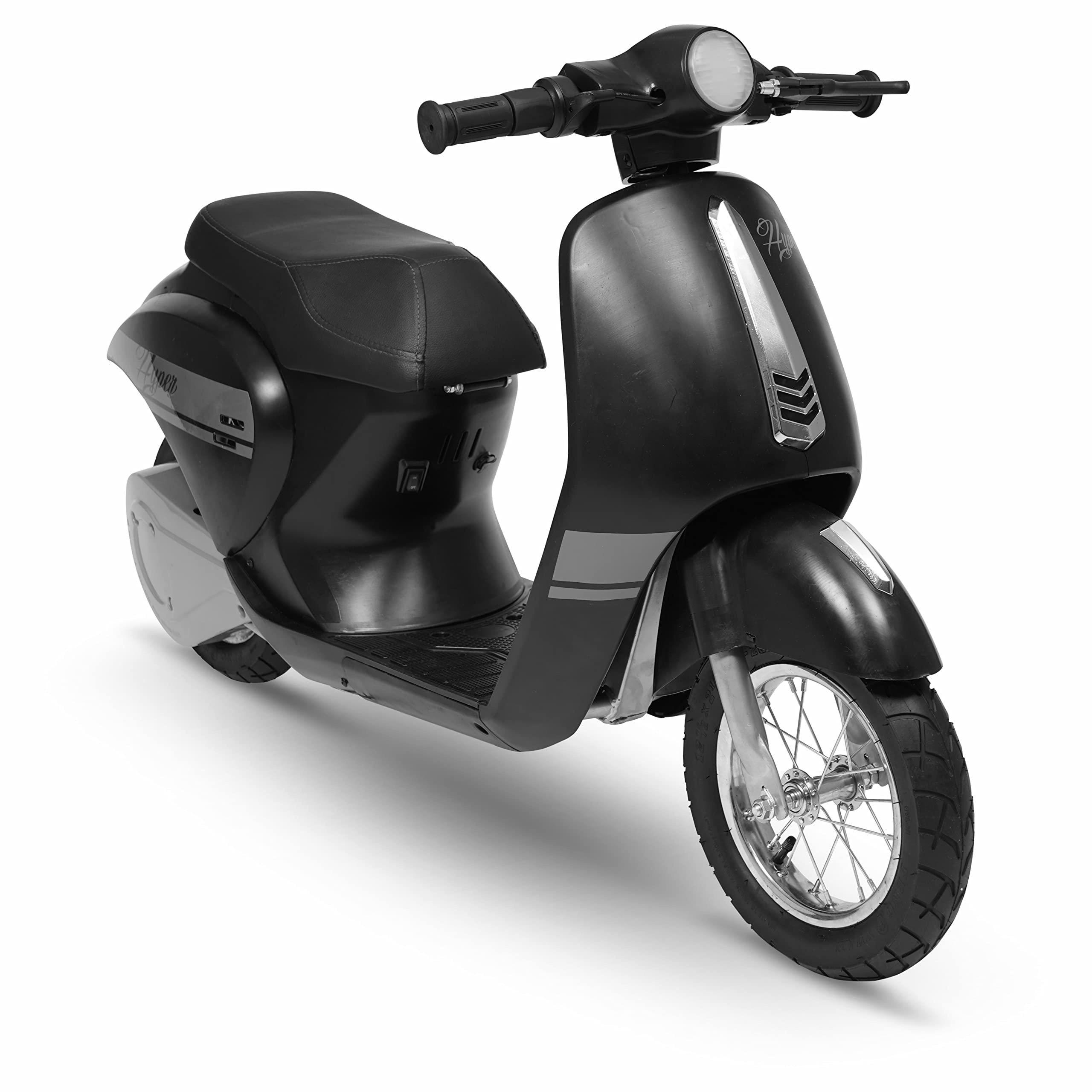24 Volt Hyper Toys Retro Scooter, Black, Battery Powered Electric Scooter with Easy Twist Throttle