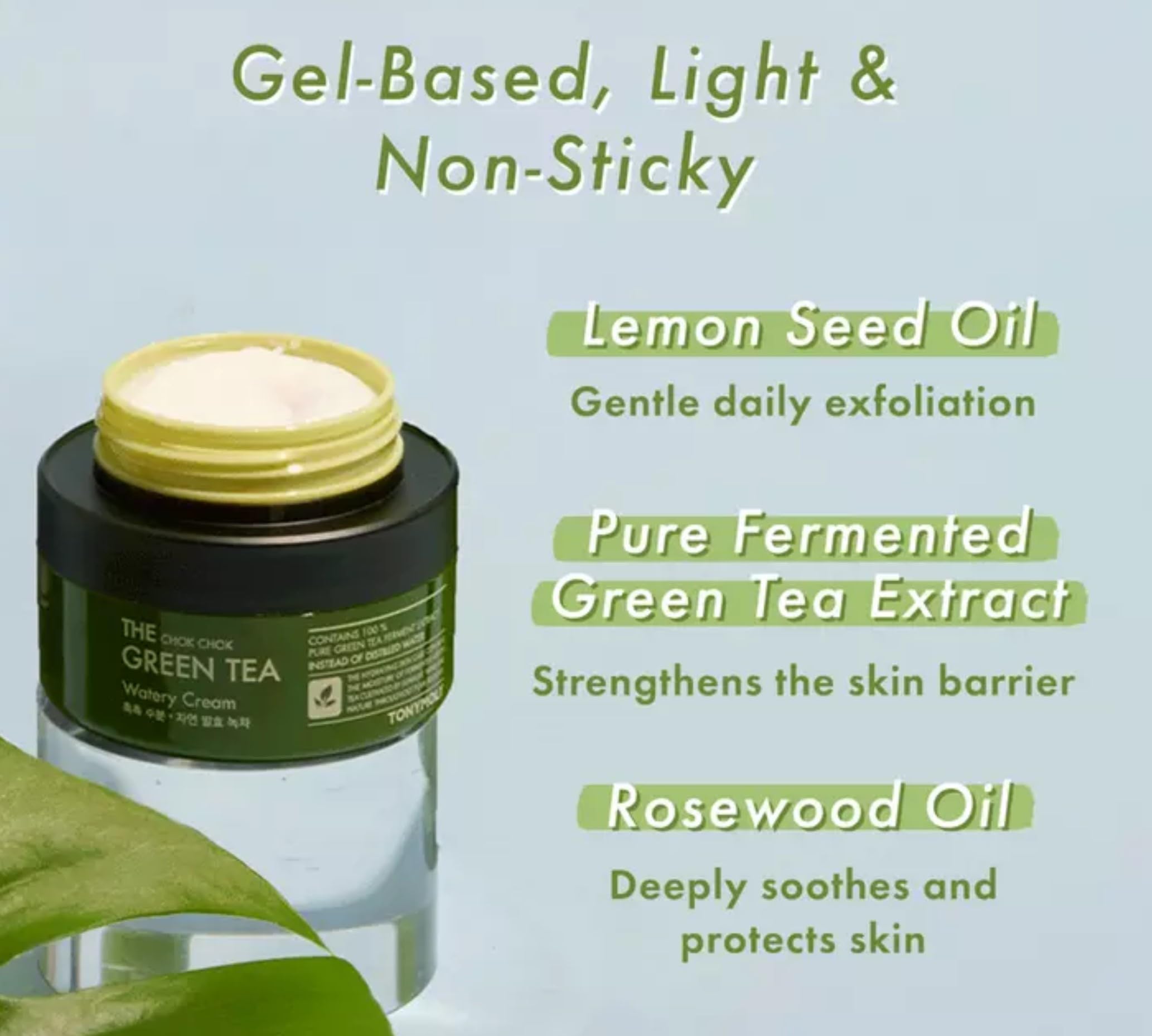 TONYMOLY The Chok Chok Green Tea Watery Moisture Cream, Intense Skin Hydration with Green Tea Extract and Antioxidants, 3.4 oz.