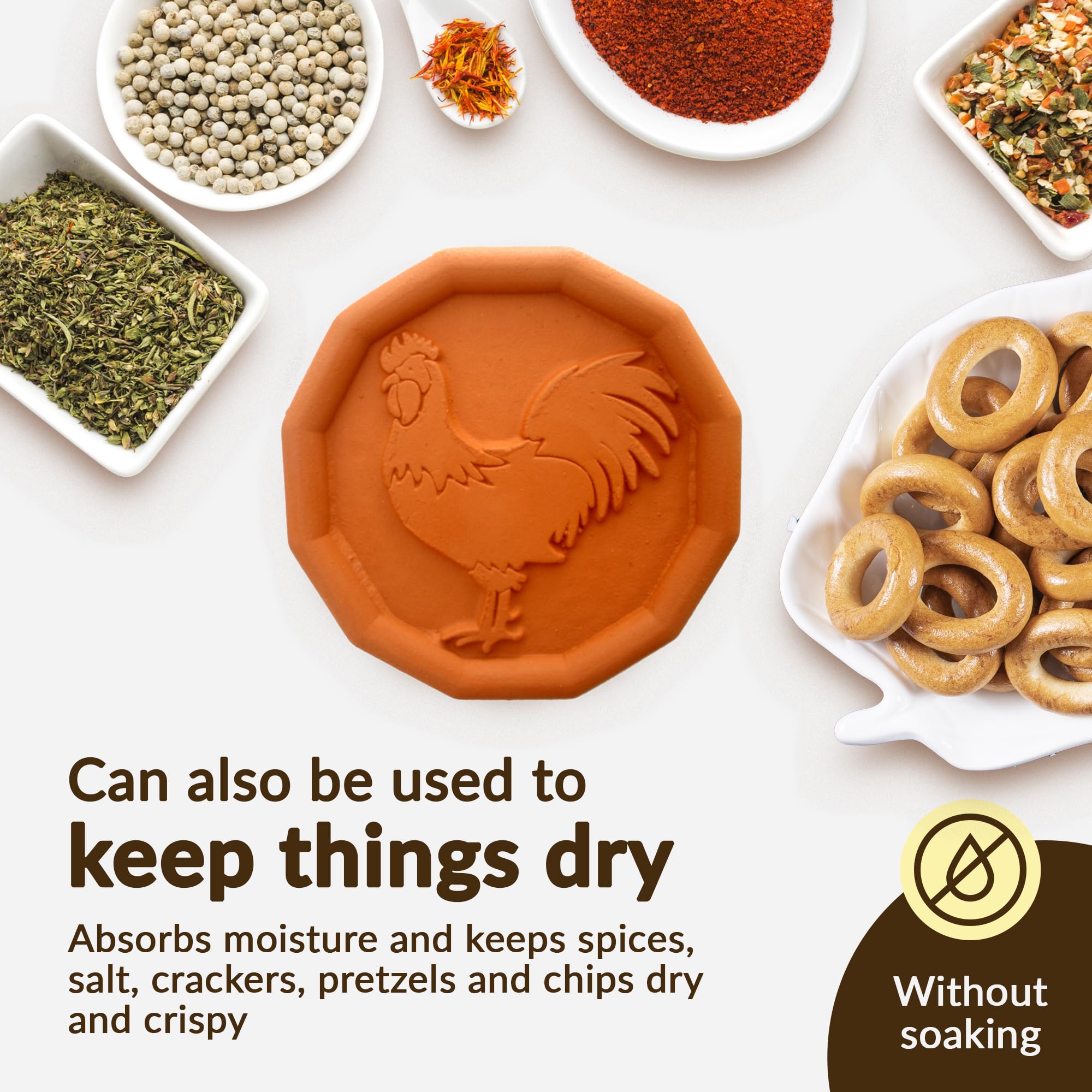 JBK Pottery Brown Sugar Saver - Terra Cotta Humidifying Stone Softens Brown Sugar, Keeps Snacks Crisp and Fresh - Natural Clay Moisture Absorber for Food and Chips