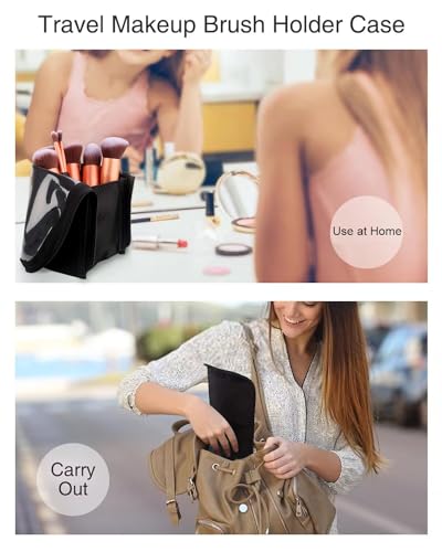 Makeup Brush Case Travel Makeup Brush Holder Large Makeup Brush Bag Professional Cosmetic Bag Artist Storage Bag Essentials Stand-up Foldable Makeup Cup Waterproof (Black, Large)