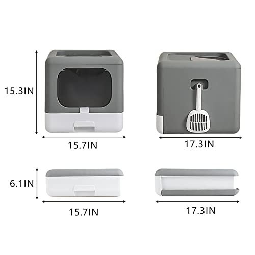 Large Foldable Cat Litter Box, Top Entry Cat Litter Box with Cat Litter Scoop and Filter Cotton, Closed Smell Proof Anti-Splashing,Drawer Structure Kitty Litter Box,