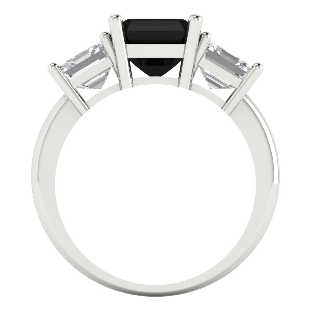 3.25ct SQ Emerald Baguette Cut Custom Engraving 3 stone W/Accents Black Onyx Engagement Wedding Ring 18K White Gold Size 8