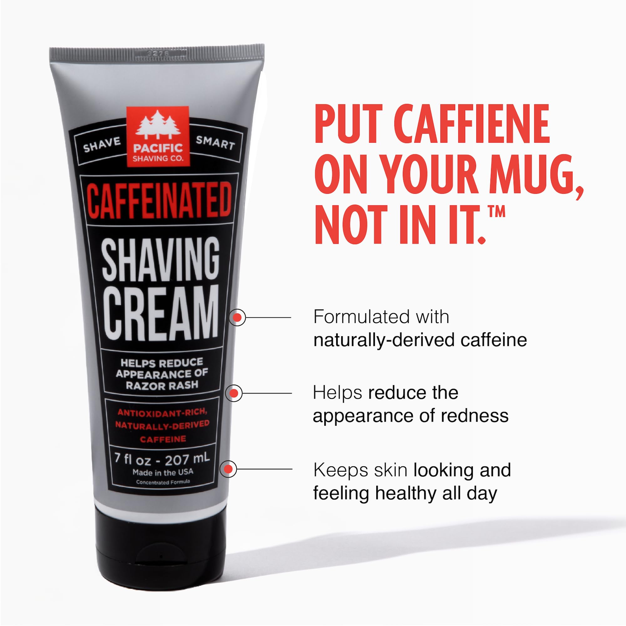 Pacific Shaving Company Caffeinated Shaving Cream - Shea Butter + Spearmint Antioxidant Shaving Cream with Caffeine - Clean Formula for a Hydrating + Irritation-Free Shave (7 Oz, 3 Pack)