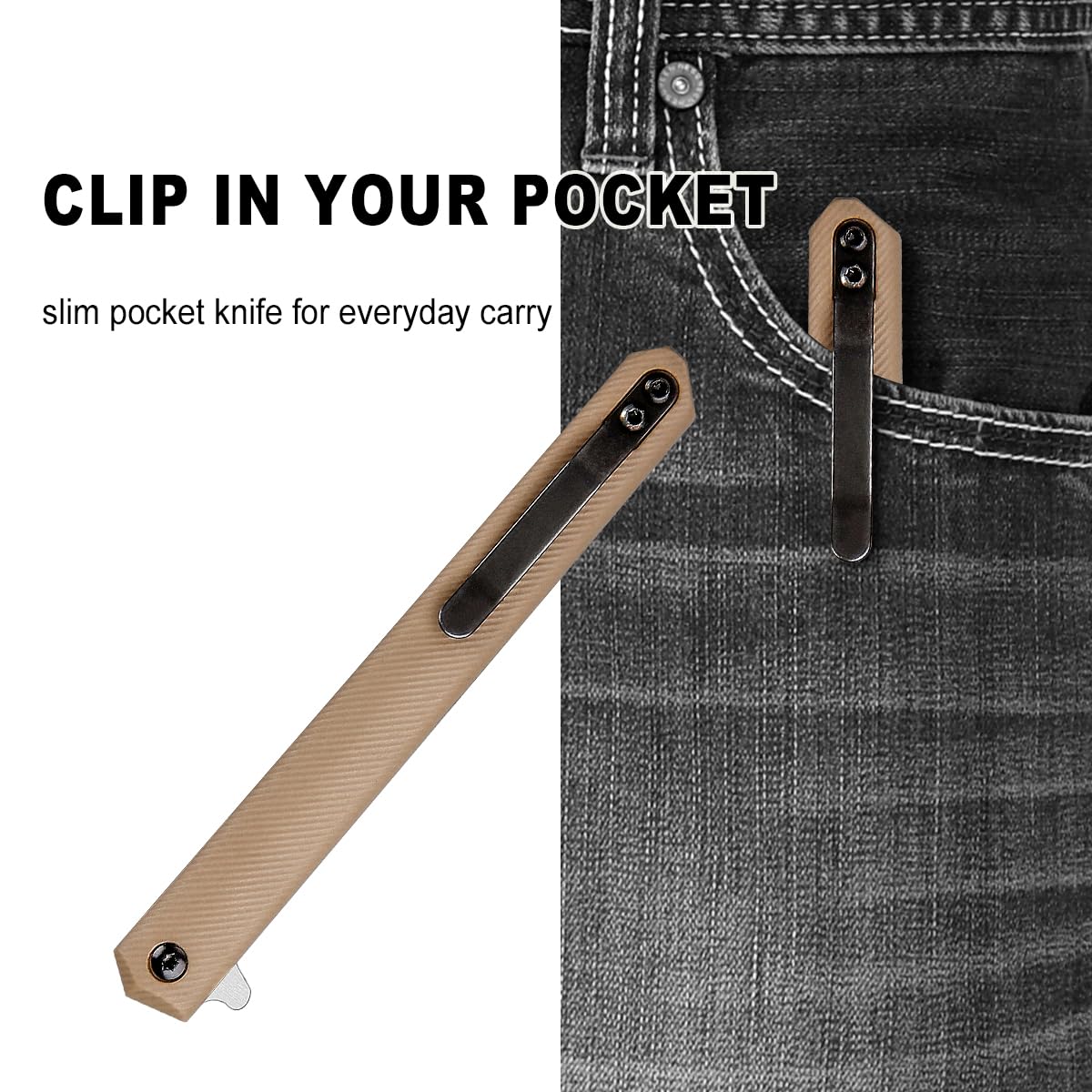 WIN+ Pocket Knife, Folding Knife with Clip, EDC Knife for Men and Women, Tactical Knife for Survival Camping W4149 (Black)
