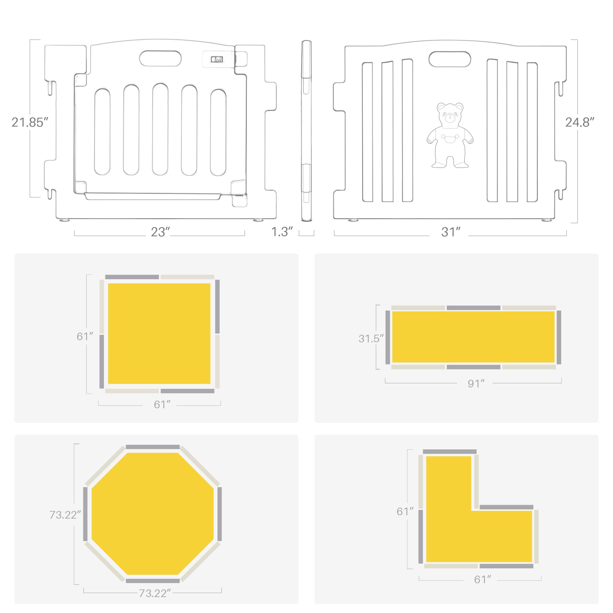 Kidzone Grey - White Baby Interactive Playpen 8 Panel Safety Gate Children Play Center Child Activity Pen ASTM Certified
