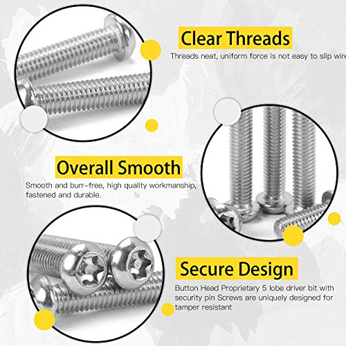 Hilitchi 90Pcs 6Sizes M3 Button Head Torx Security Screws Stainless Steel Tamper Proof Screws w T10 Bit, M3x4/6/8/12/16/20