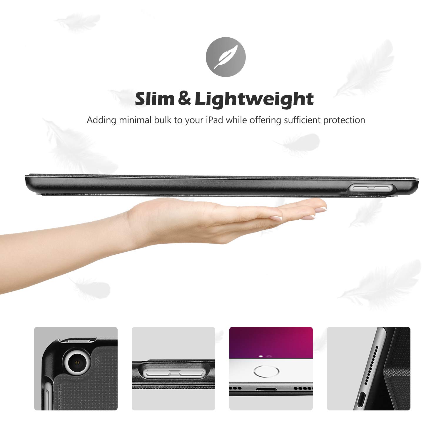 ProCase Smart Case for iPad 10.2 (2021 9th Gen/2020 8th Gen/ 2019 7th Gen) Folio Case with Tempered Glass Screen Protector, Slim Stand Protective Case for 10.2" iPad 9/8/7th Generation -Black